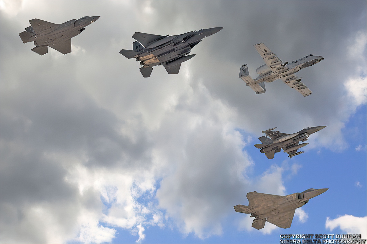USAF F-35A Panther, F-15E Strike Eagle, A-10 Warthog, F-16 Viper & F ...